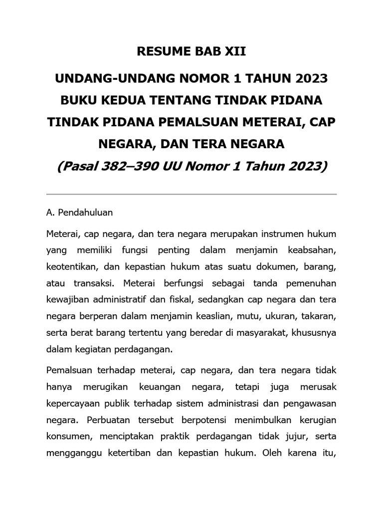 Pemalsuan Meterai dan Cap Negara UU 2023 | PDF