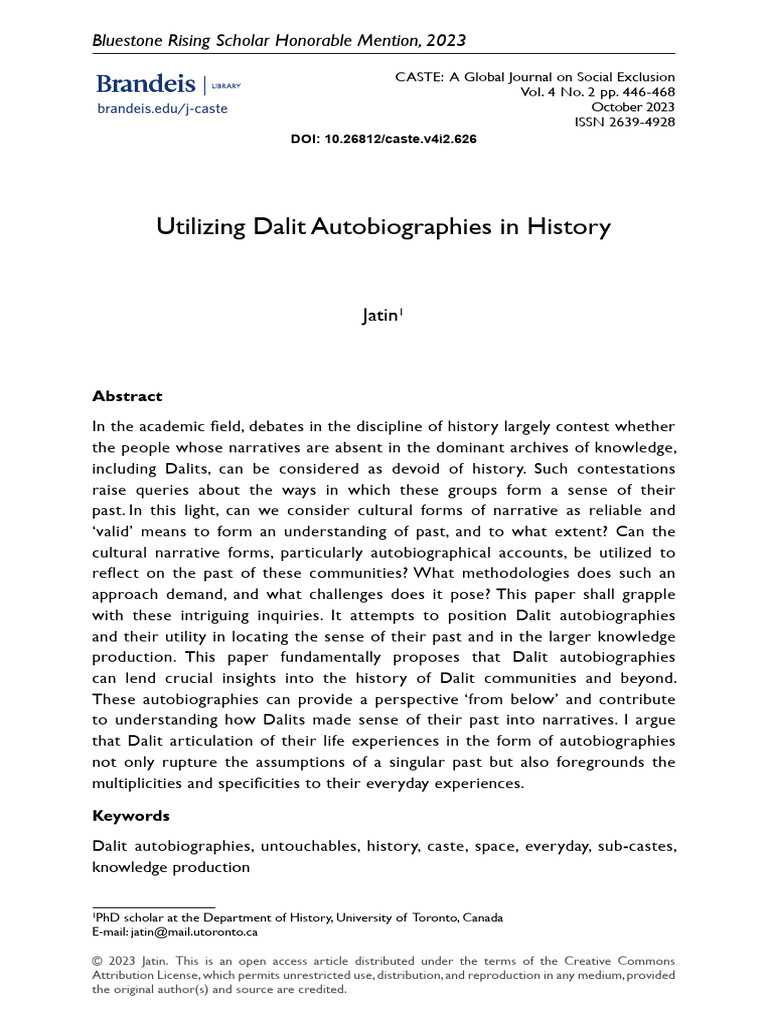 Utilizing Dalit Autobiographies in History | PDF | Dalit | Narrative