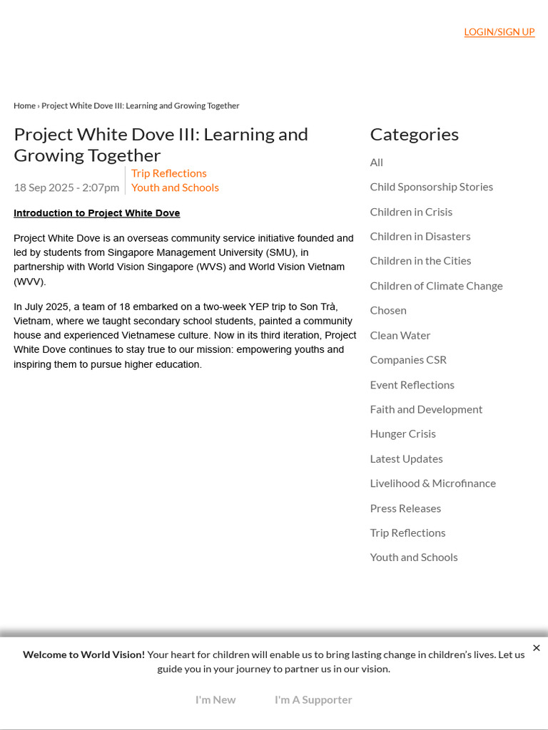 Project White Dove III - Learning and Growing Together - World Vision ...