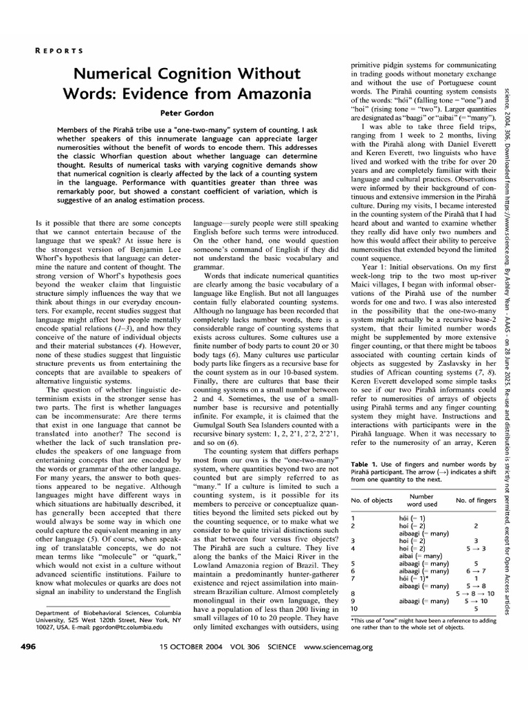 Numerical Cognition Without Words_ Evidence From Amazonia | PDF