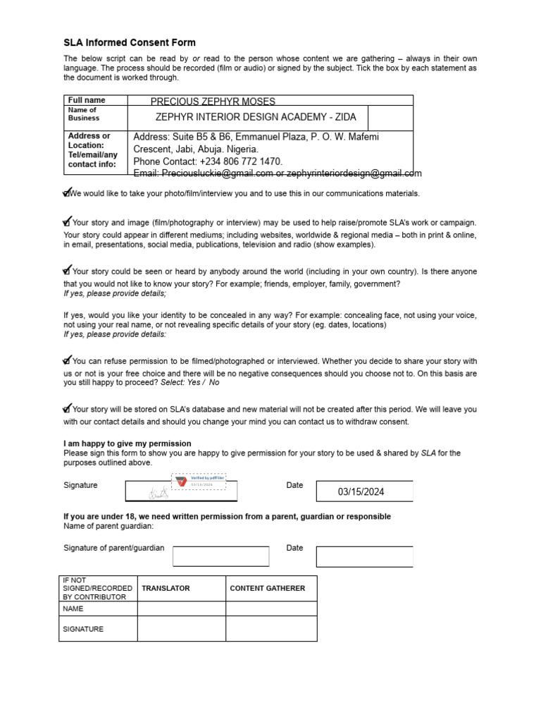 SLA Bossprenuer Consent Form | PDF