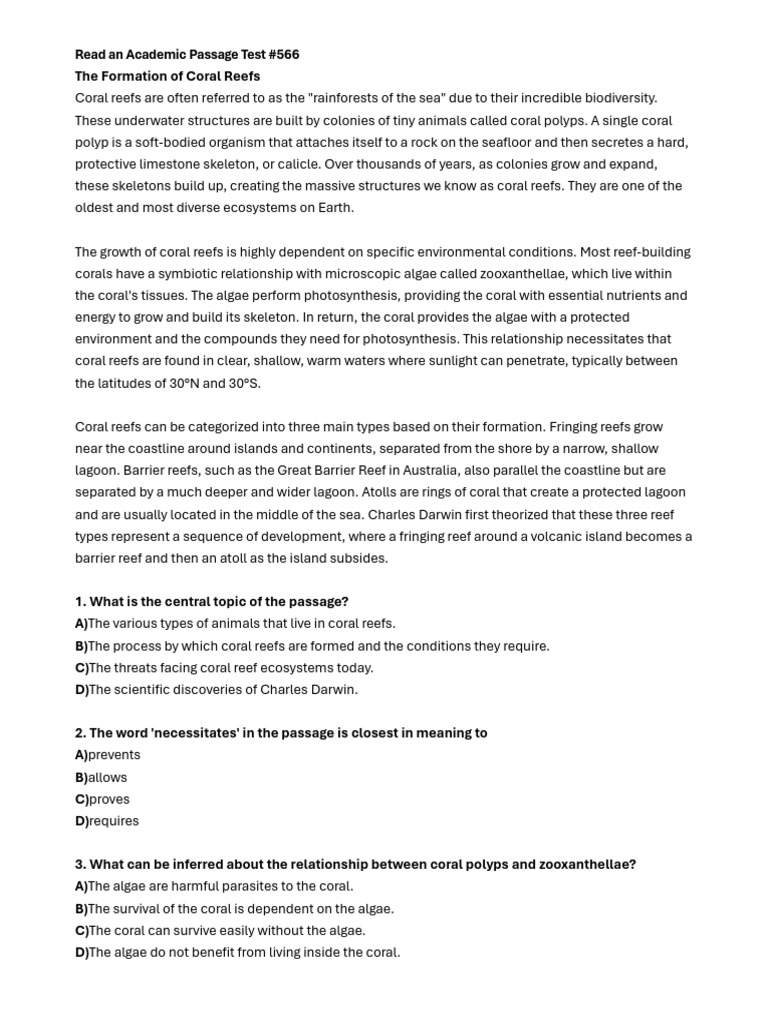 Reading Practice 006 | PDF | Coral Reef | Coral