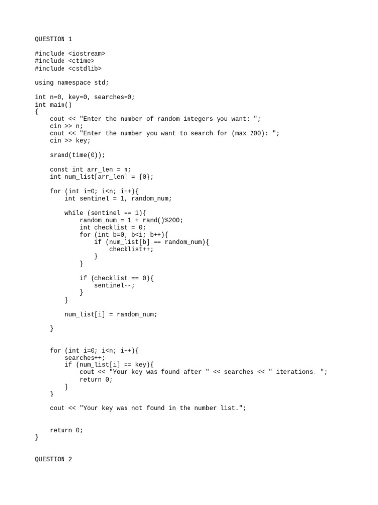 C++ Random Integer Search and Sort | PDF | Namespace | Computer Programming