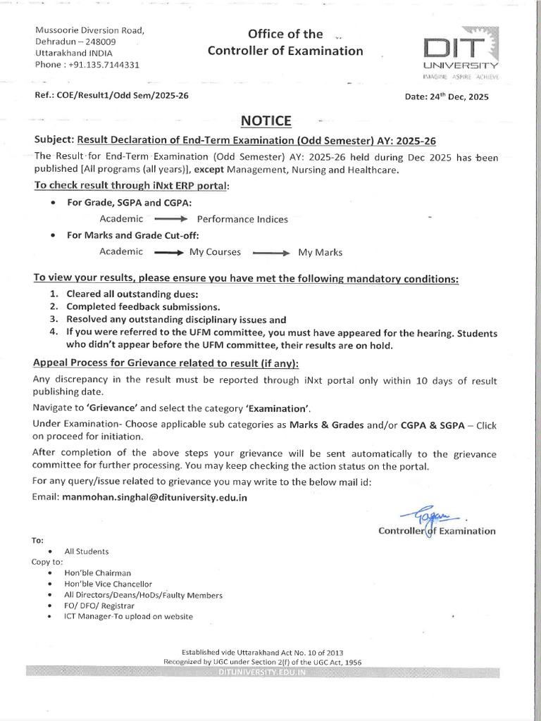 Notice - Result Declaration (Dec 2025) | PDF