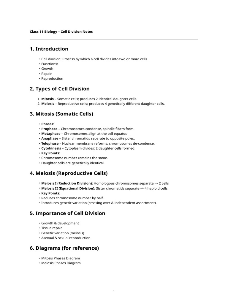 Cell Division Notes PDF | PDF