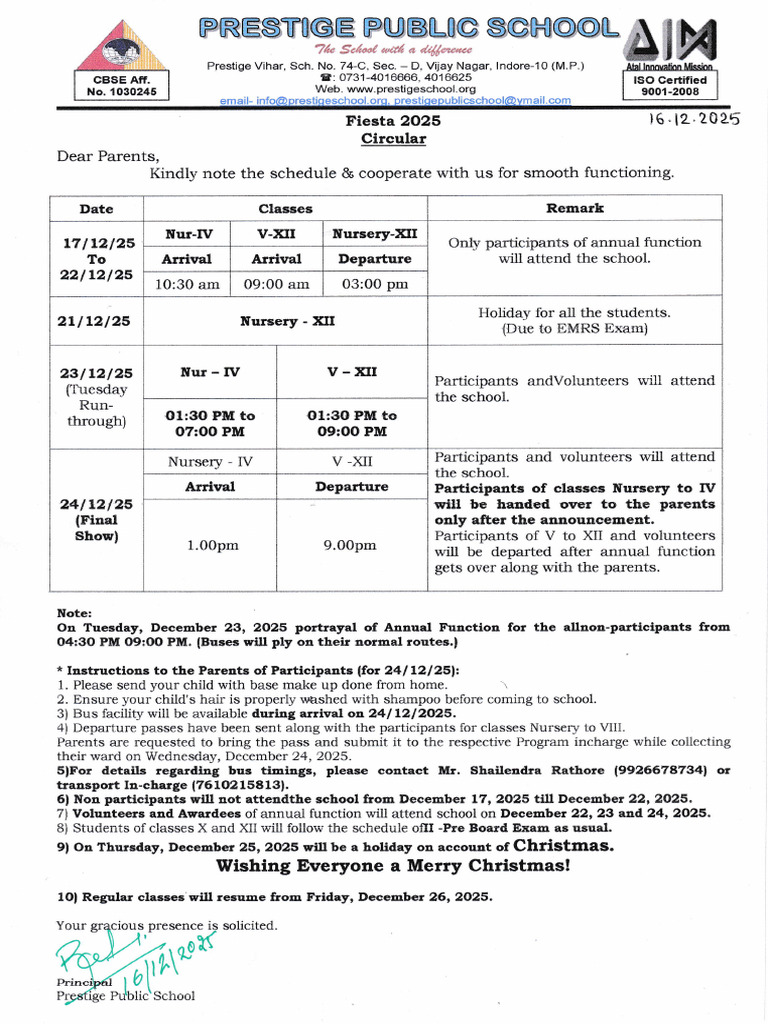 Annual Function Schedule for Parents | PDF