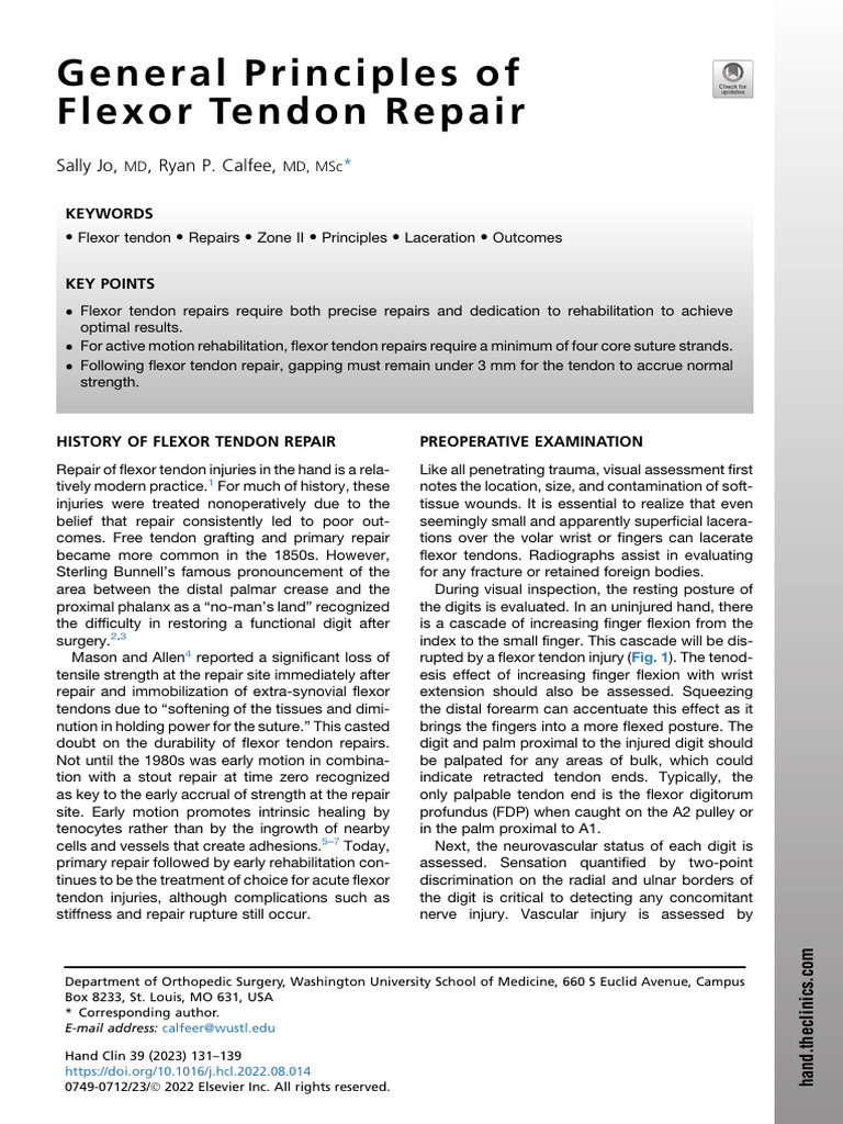 Flexor Tendon Repair Principles Explained | PDF | Finger | Hand