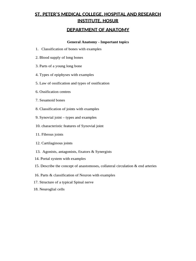 List of Topics - General Anatomy-1-1 | PDF