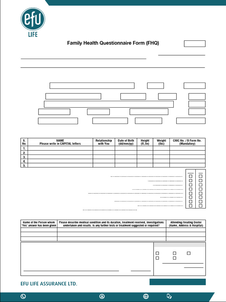 Family Health Questionnaire Form - Eng | PDF | Life Insurance | Health Care