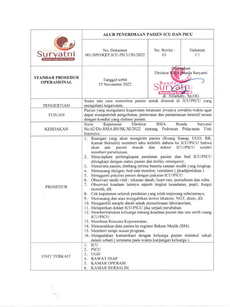 Alur Penerimaan Pasien ICU - PICU | PDF