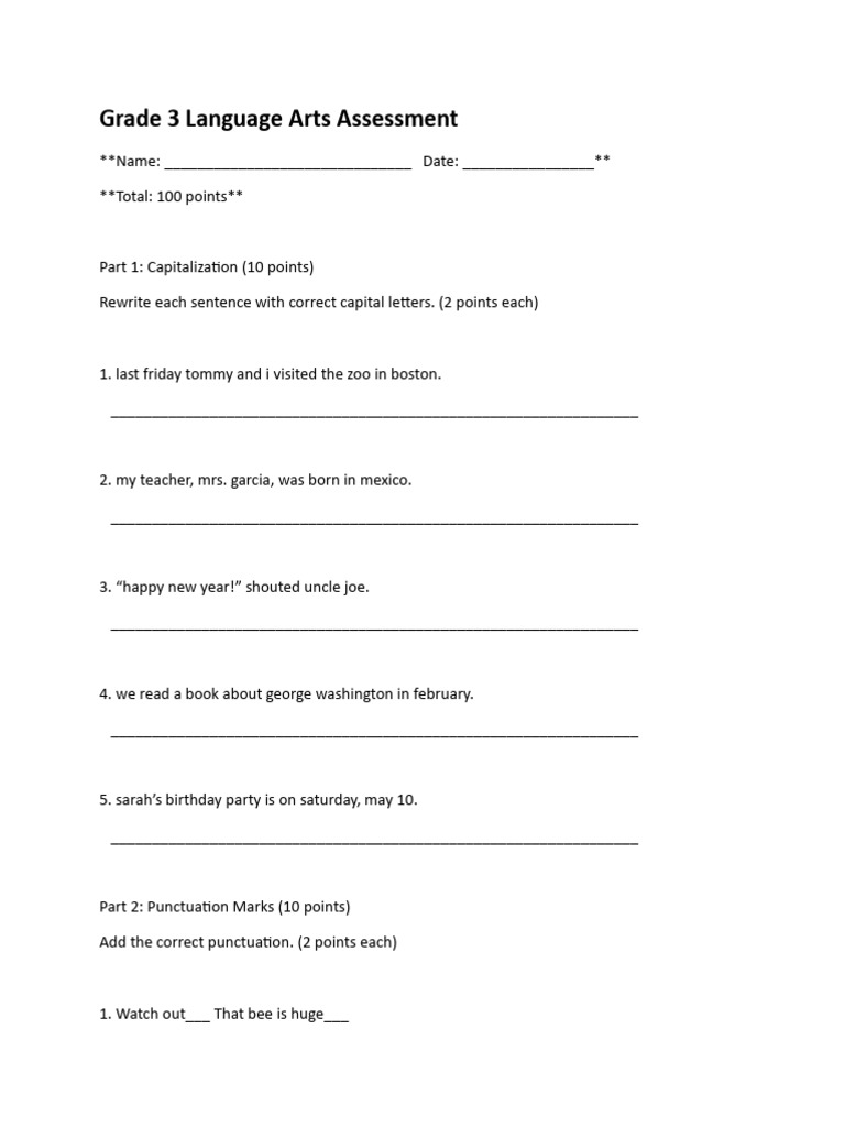 Grade 3 Language Arts Assessment Guide | PDF | Language Mechanics | Syntax