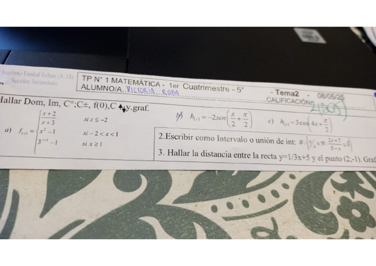 Prueba Analisis 3 Func, Func Trig, Intervalo y Distancia I | PDF