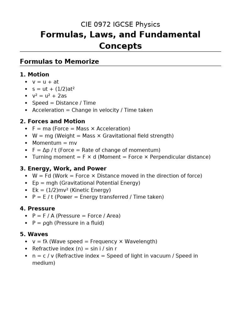 CIE 0972 Physics Revision | PDF | Force | Electromagnetic Radiation