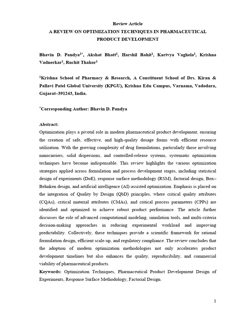 Optimization Techniques in Pharma Development | PDF | Mathematical ...