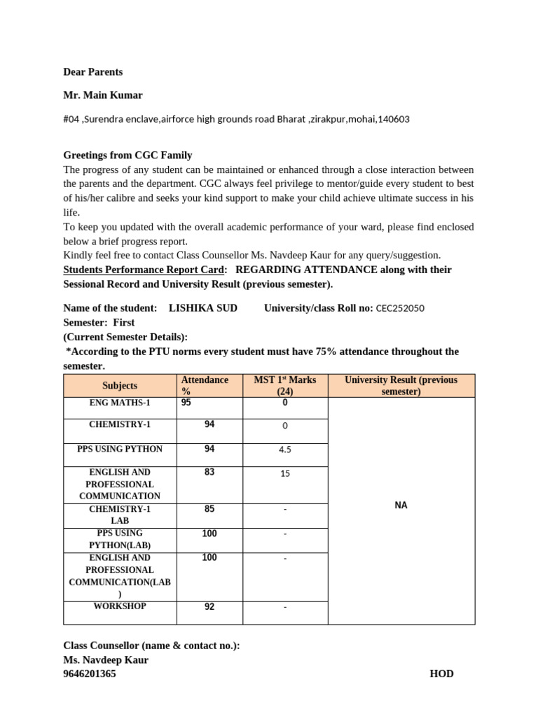 Student Progress Report for Parents | PDF