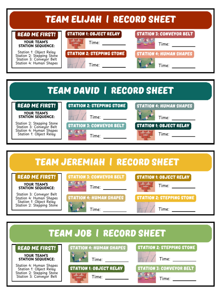 Team Station Sequence Record Sheets | PDF