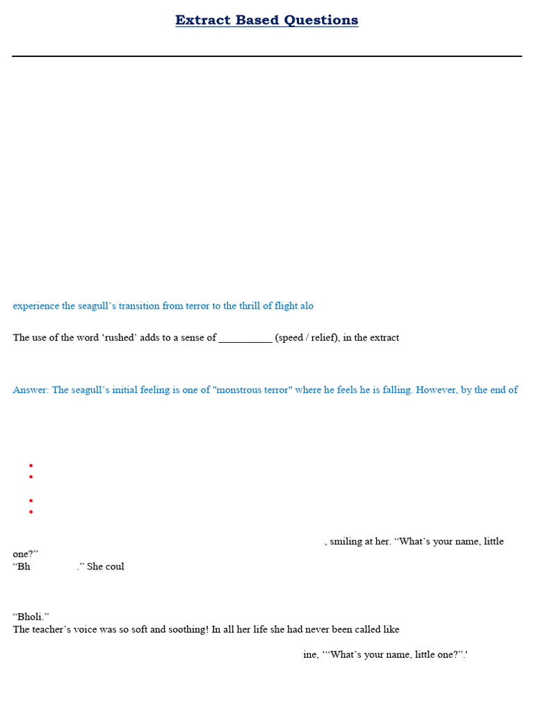 Class 10 English Extract-Based Questions | PDF | Fear
