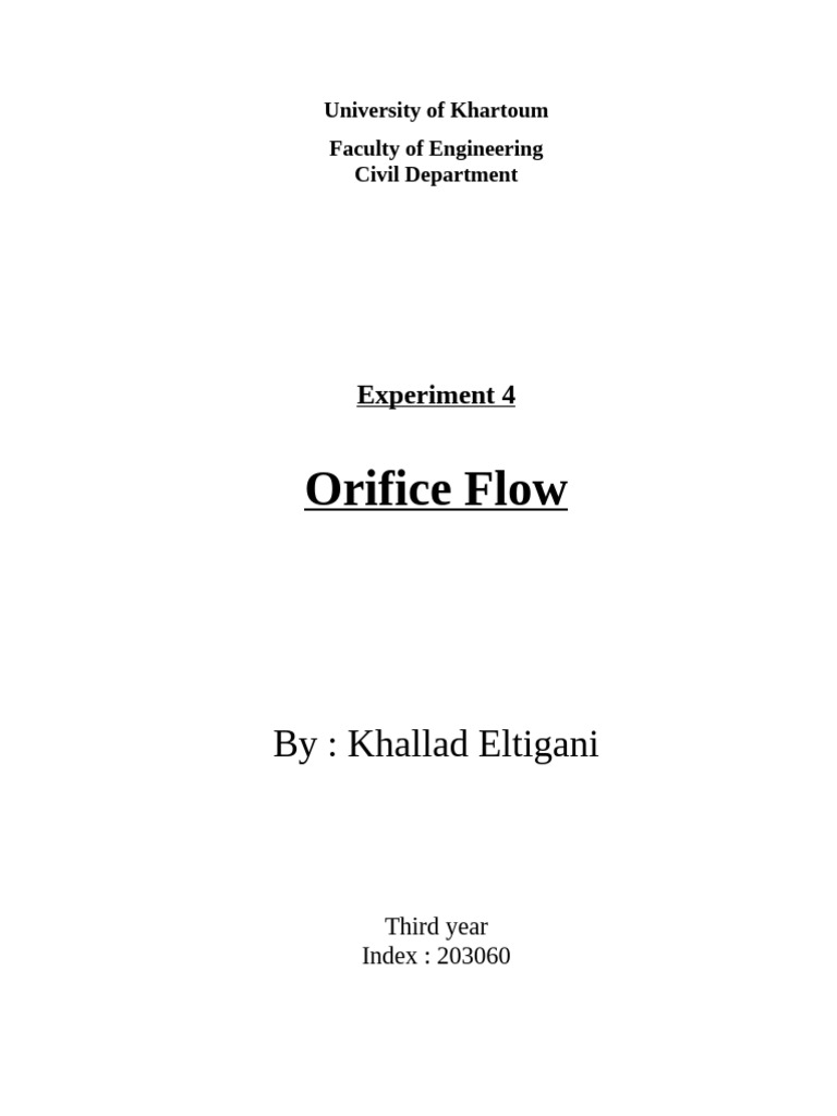 Orifice - Flow - Experiment - Reportخلاد التجاني | PDF | Flow ...