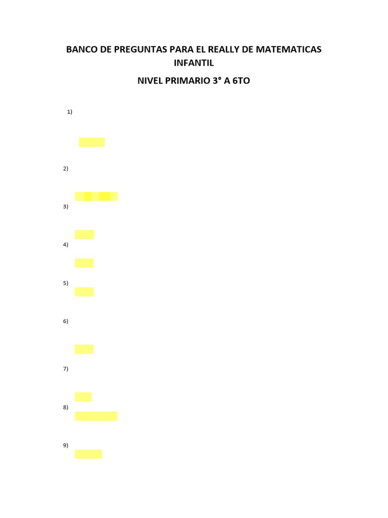 Preguntas de Matemáticas Primarias | PDF