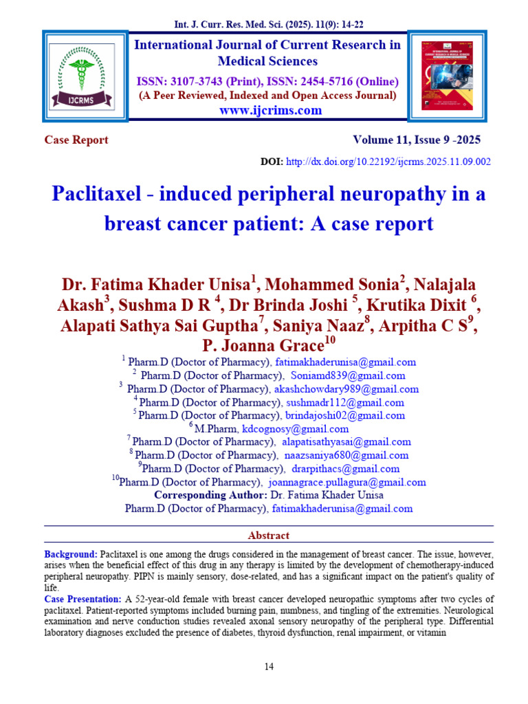 Paclitaxel-Induced Neuropathy Case Study | PDF | Peripheral Neuropathy ...