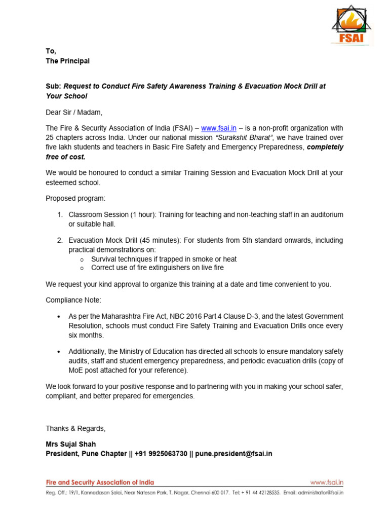 Fire Safety Training Request for Schools | PDF