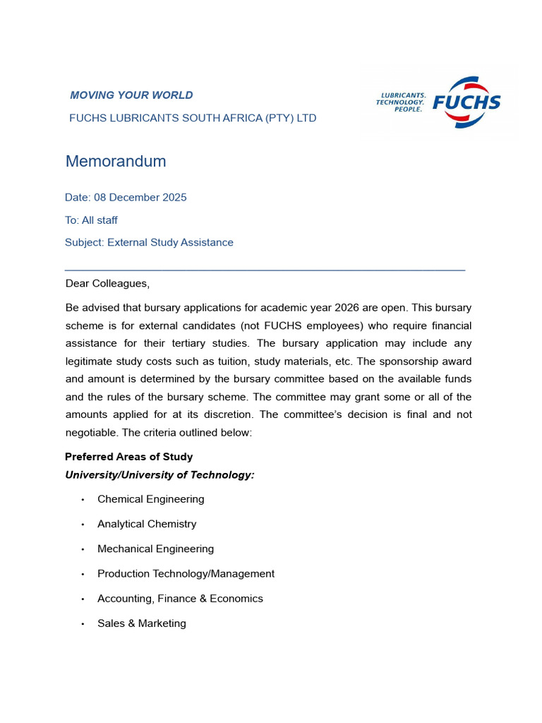 External Study Assistance Memo | PDF