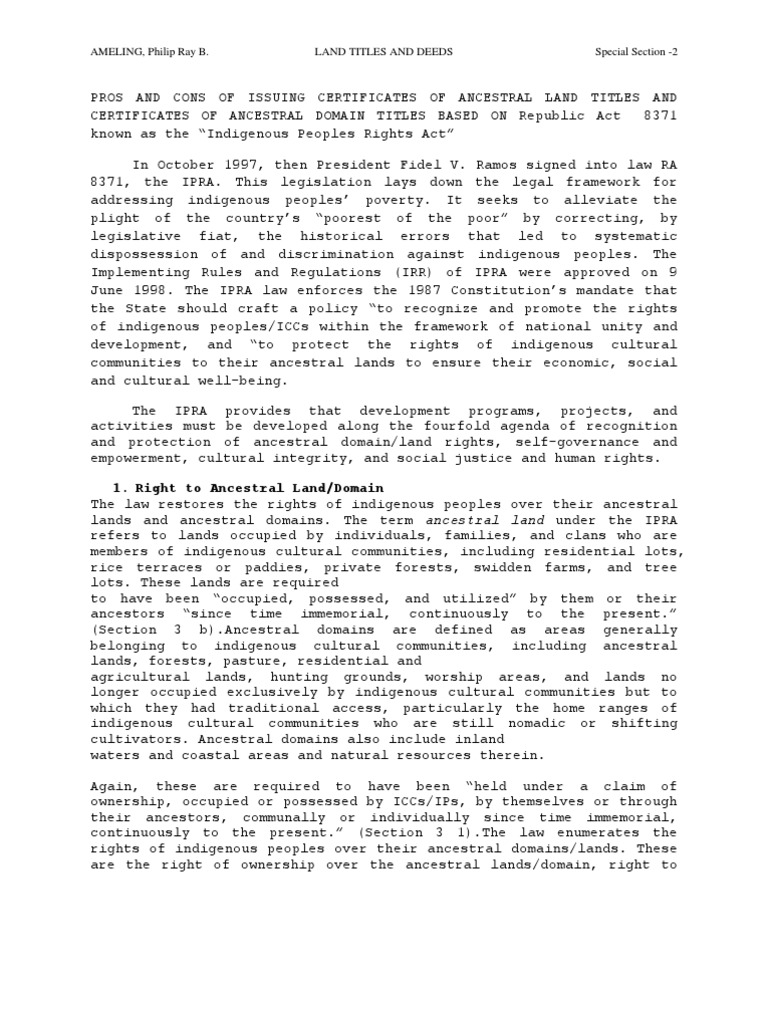 Pros and Cons of Issuing Certificates of Ancestral Land Titles and ...