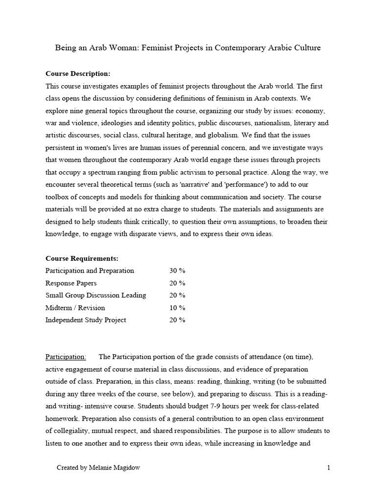 Arab Women's Feminist Projects Course | PDF | Feminism | Gender Studies