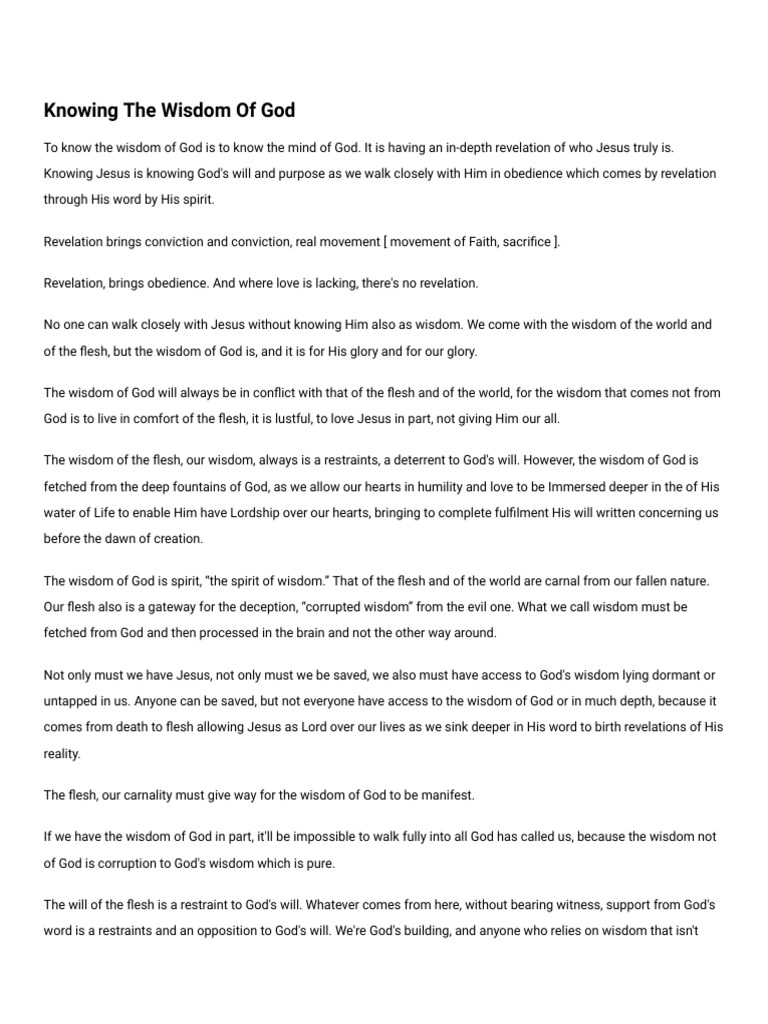 Knowing the Wisdom of God | PDF | Jesus | Revelation