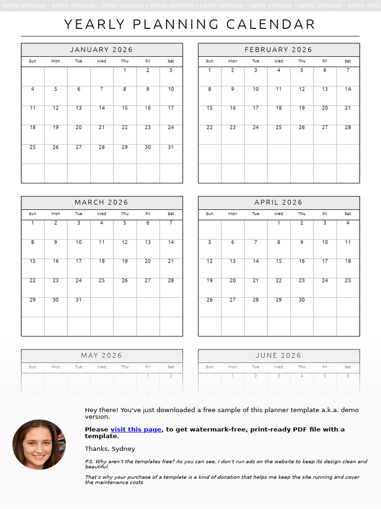 Yearly Planning Calendar A4 | PDF