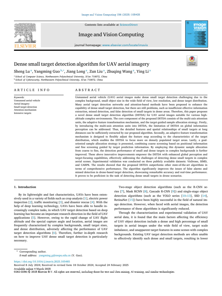 无人机航空影像的密集小目标检测算法Dense Small Target Detection Algorithm for UAV Aerial ...
