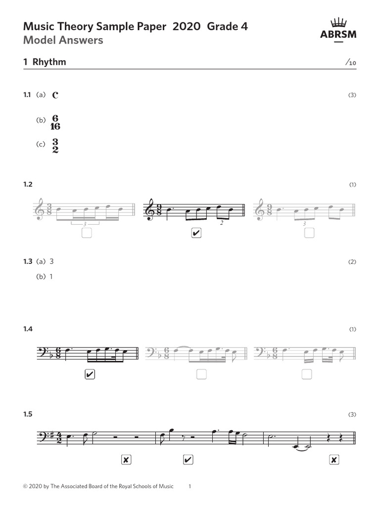 Music Theory Grade 4 Sample Model Answers 040621 | PDF
