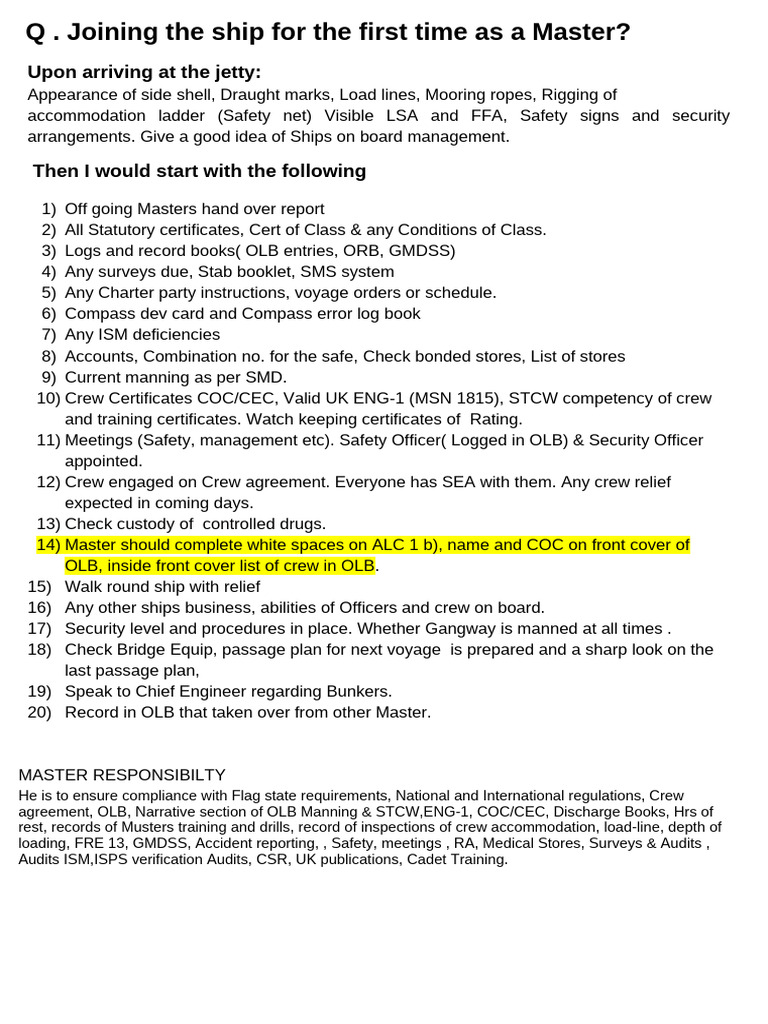 Notes For Master | PDF | Sailor | Ships