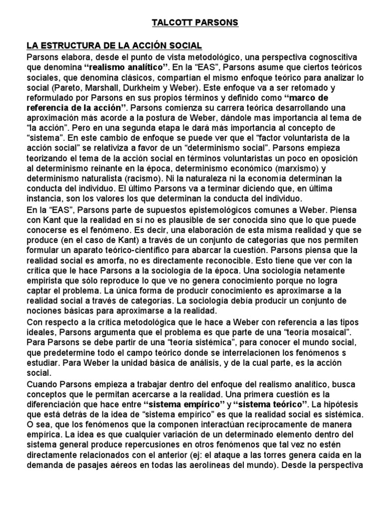 Talcott Parsons 1 | PDF | Sociología | Sociedad