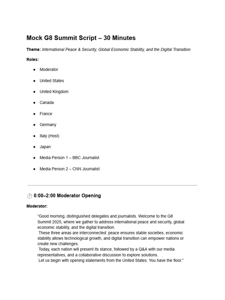 G8 Summit 2025: Peace, Economy, Digital Transition | PDF | Governance ...
