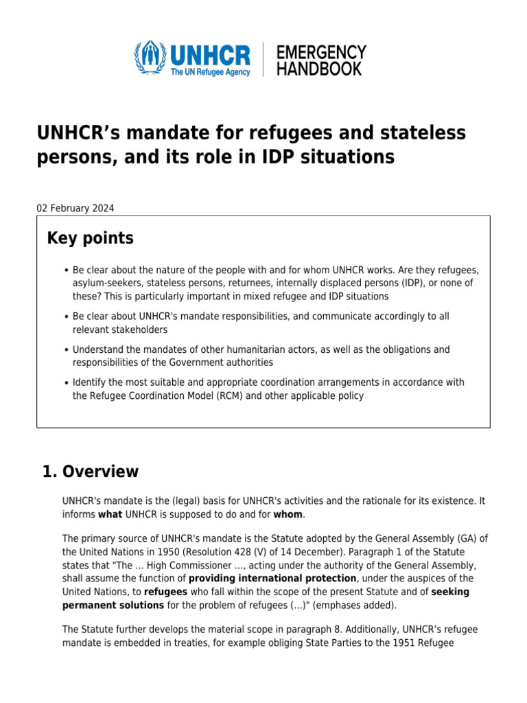 UNHCRs Mandate for Refugees and Stateless Persons and Its Role in IDP ...