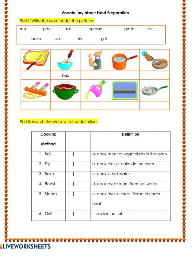 Write the Cooking Terms in Each Definition of Food Preparation | PDF