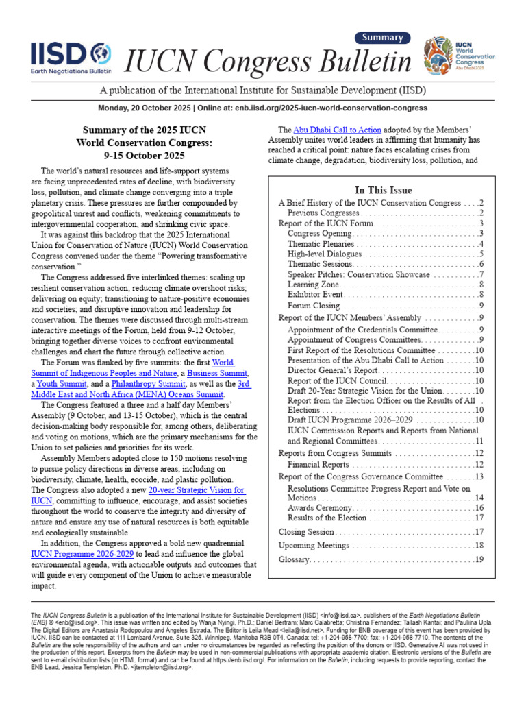 2025 IUCN World Conservation Congress Summary | PDF | International ...