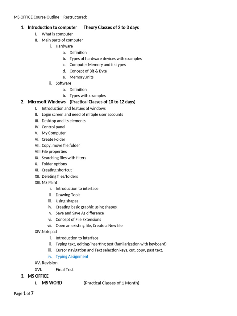 MS Office Course Outline and Curriculum | PDF | Computer File ...