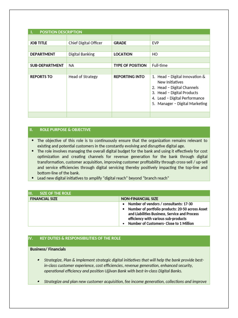 Chief Digital Officer Job Description | PDF | Banks | Analytics