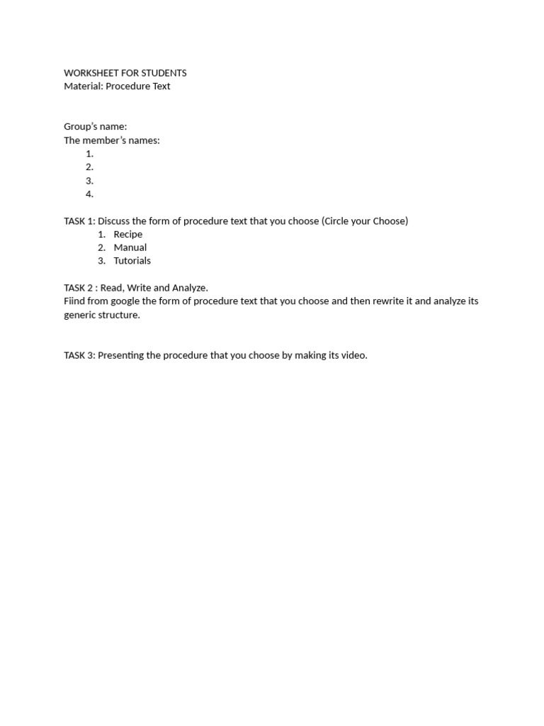 Procedure Text Worksheet for Students | PDF