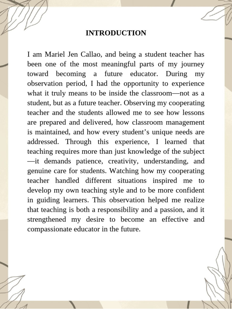 Introduction For Portfolio - Docx Final | PDF | Teachers | Learning