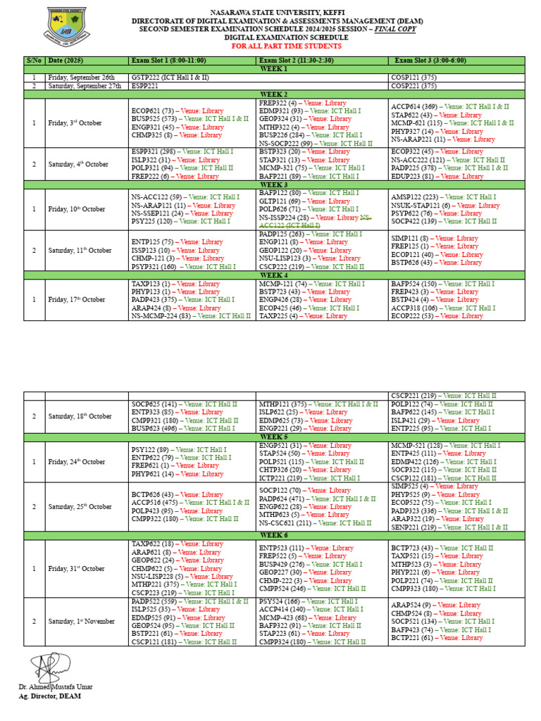 PT - Second Semester CBT Examination Schedule - 2024 - 2025 I (Draft ...