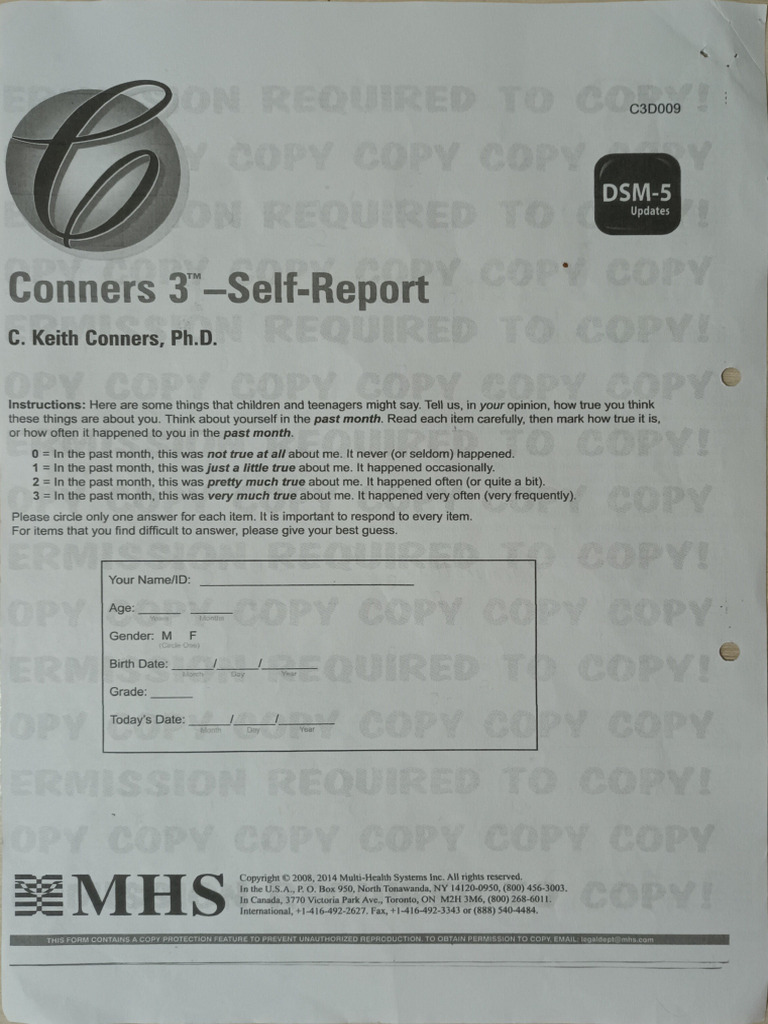 Conners Self-report Scoring Key (1) | PDF