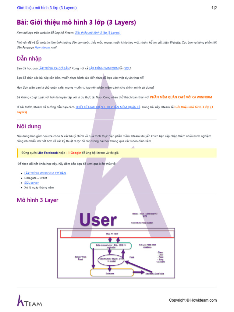 HOWKTEAM.vn - Giới Thiệu Mô Hình 3 Lớp (3 Layers) | PDF