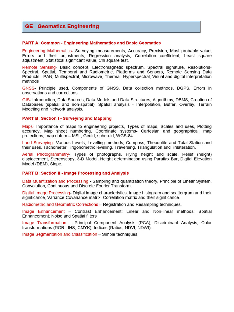 Geomatics Engineering Overview Guide | PDF