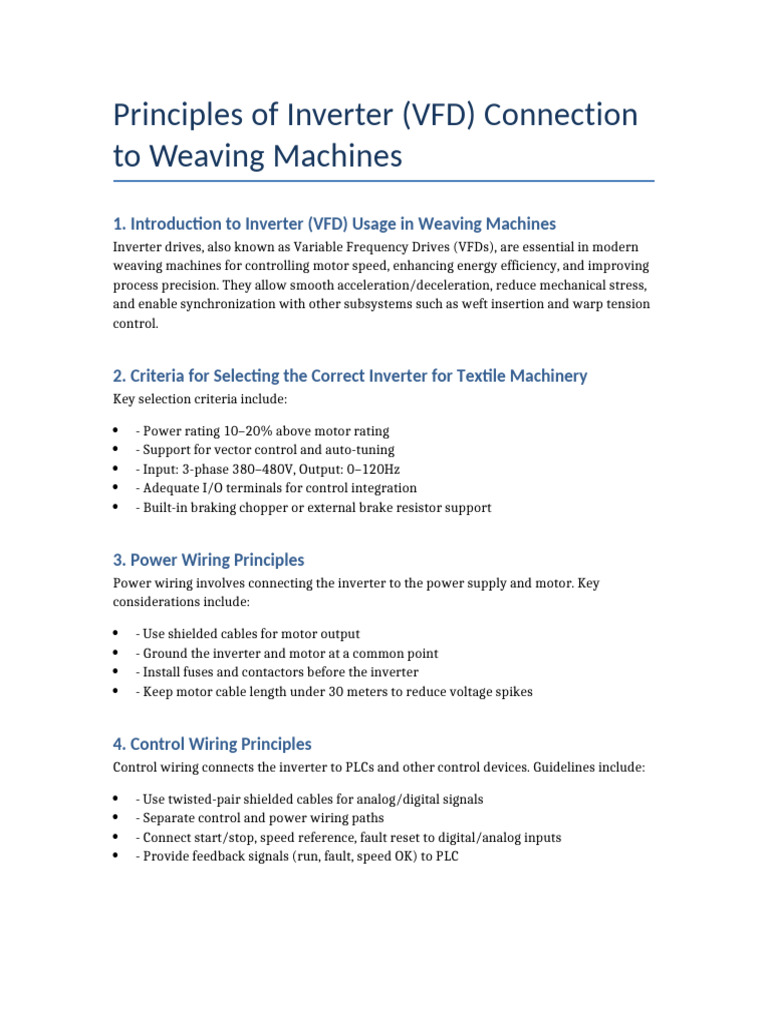 VFD Connection Guide for Weaving Machines | PDF | Electronics ...