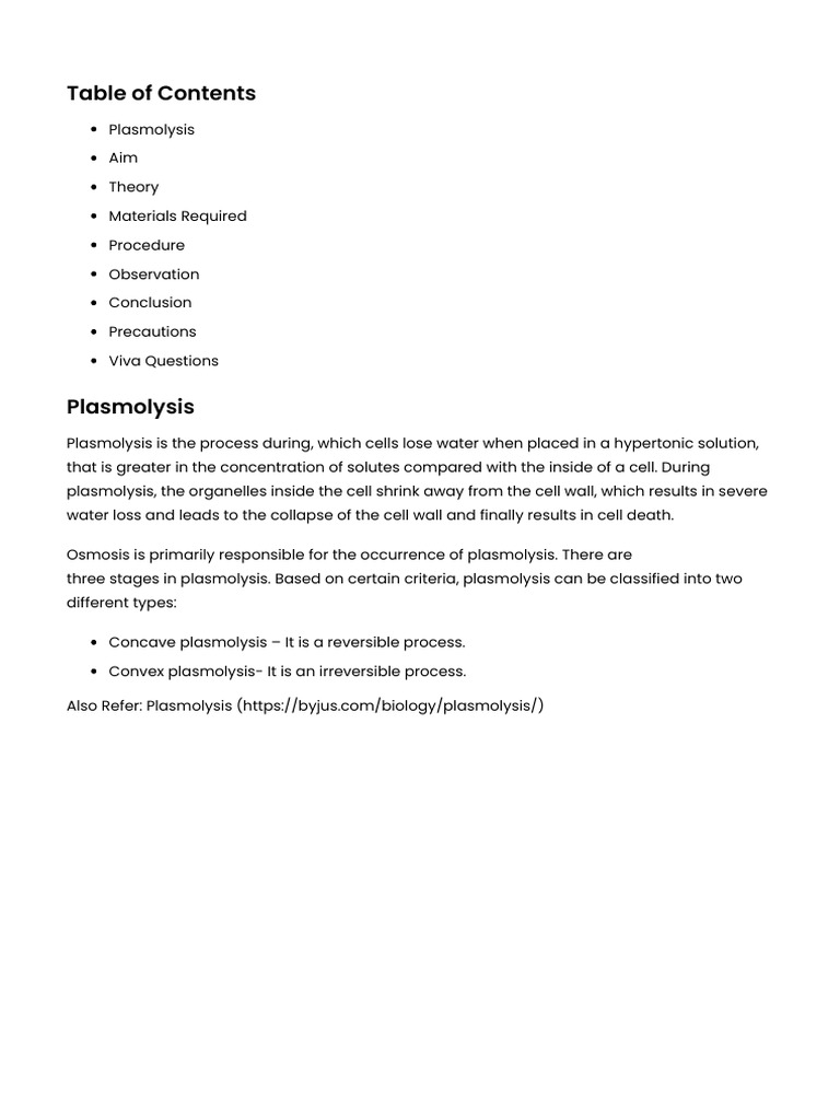 Understanding Plasmolysis in Plant Cells | PDF | Osmosis | Cell Biology