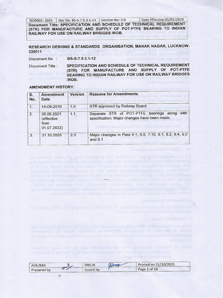 2025-11-03-STR for Manufacturing and Supply of POT-PTFE Bearing | PDF