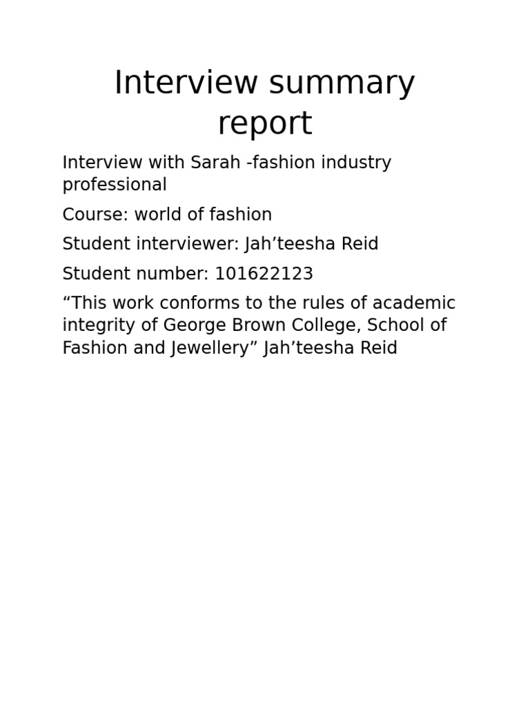 Interview Summary Report | PDF | Retail